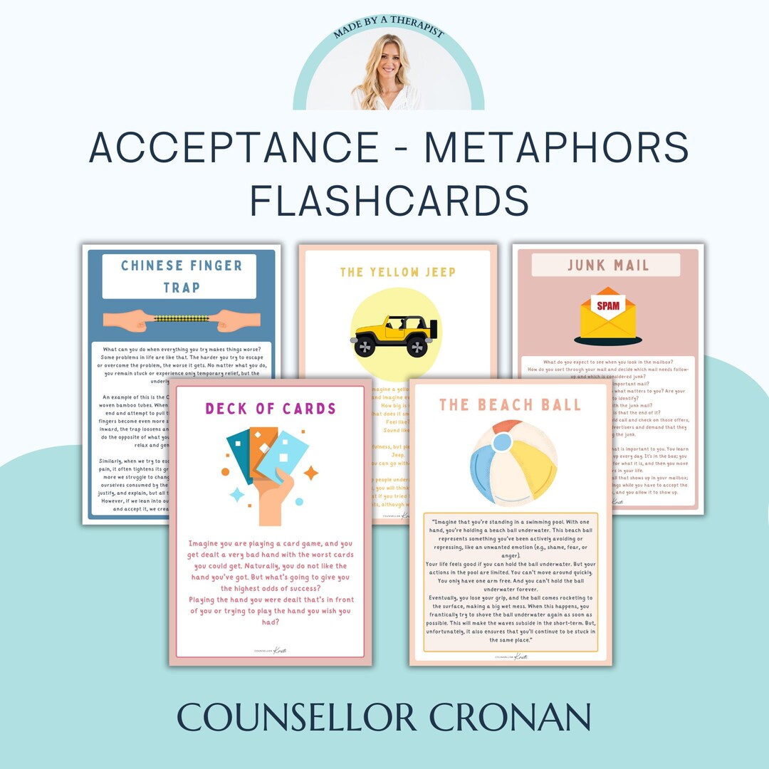 Acceptance Therapy Metaphor Flash Cards, Commitment Therapy, Therapist ...