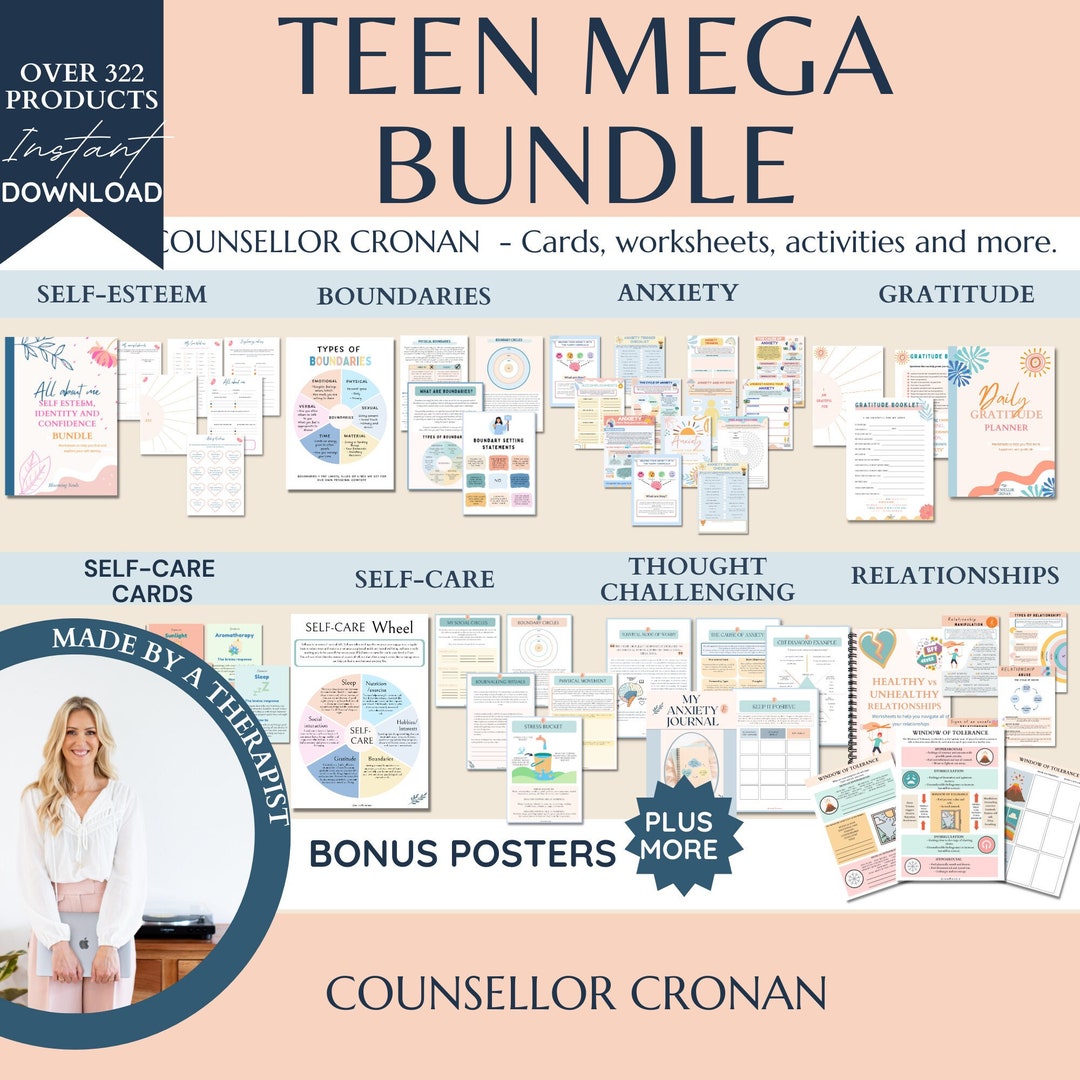 Teen Therapy Mega Worksheet Bundle, Therapy Workbook, Therapist Journal ...