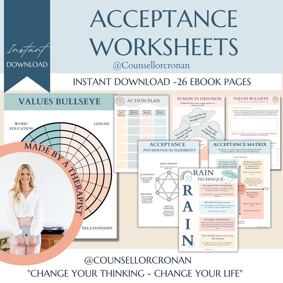 Acceptance Therapy Worksheets Cognitive Flexibility Values - Etsy