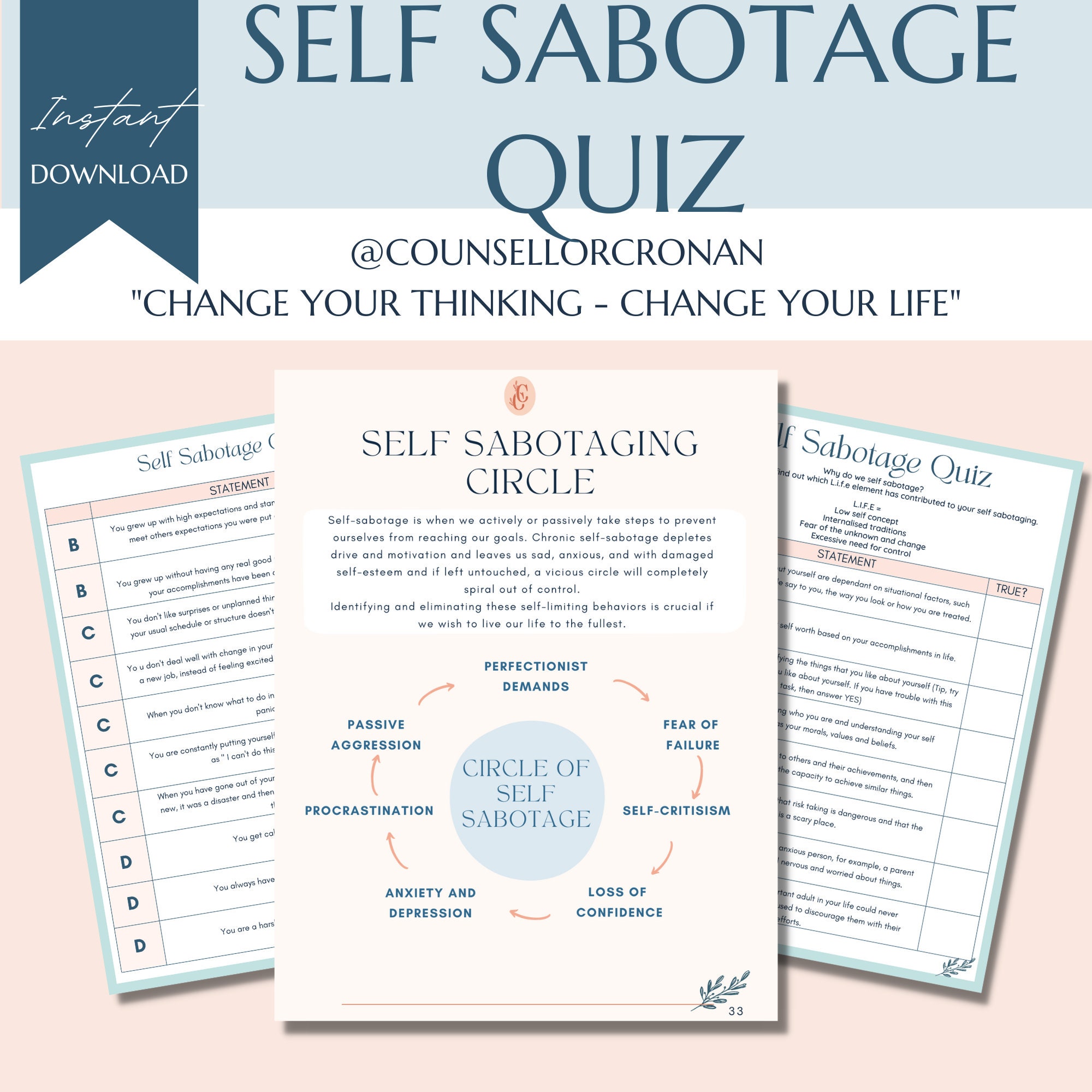 Self Sabotage Quiz Therapy Worksheets Self Love Journal - Etsy Australia