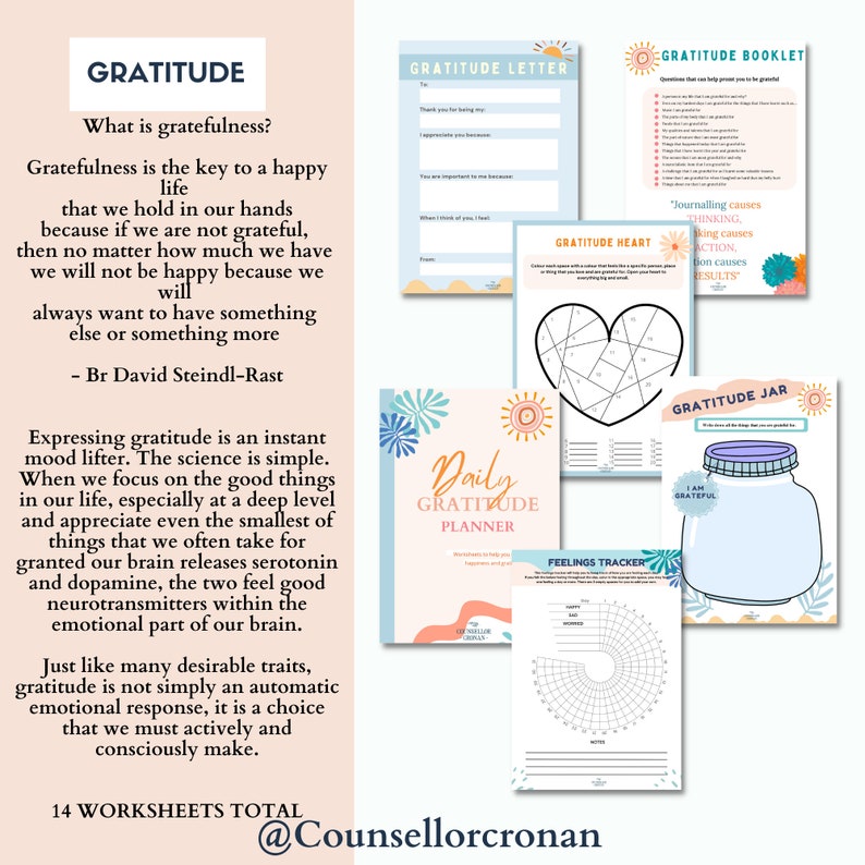 Gratitude Therapy Journal Worksheets Mental Health Print - Etsy