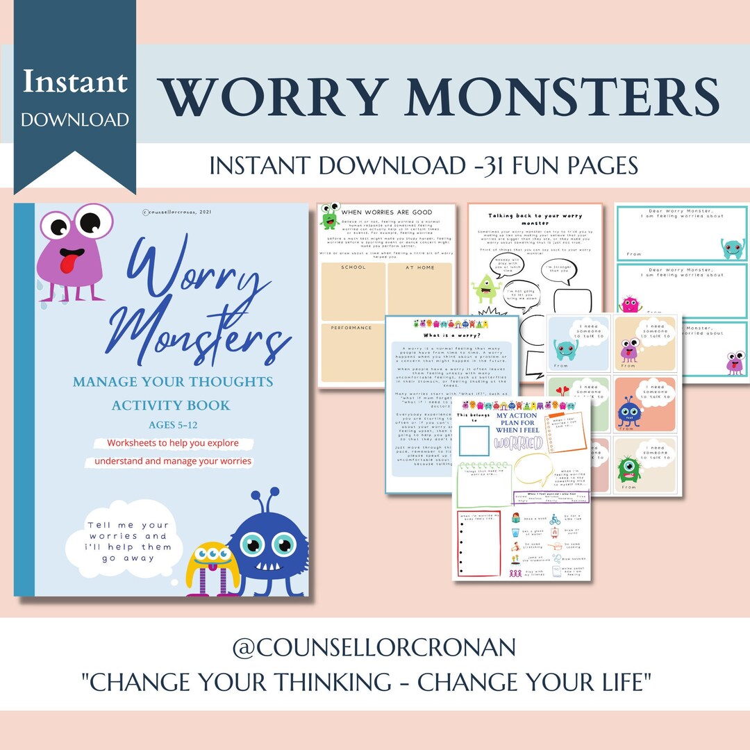 Worry Monster Anxiety Workbook for Kids CBT Worksheets - Etsy Australia