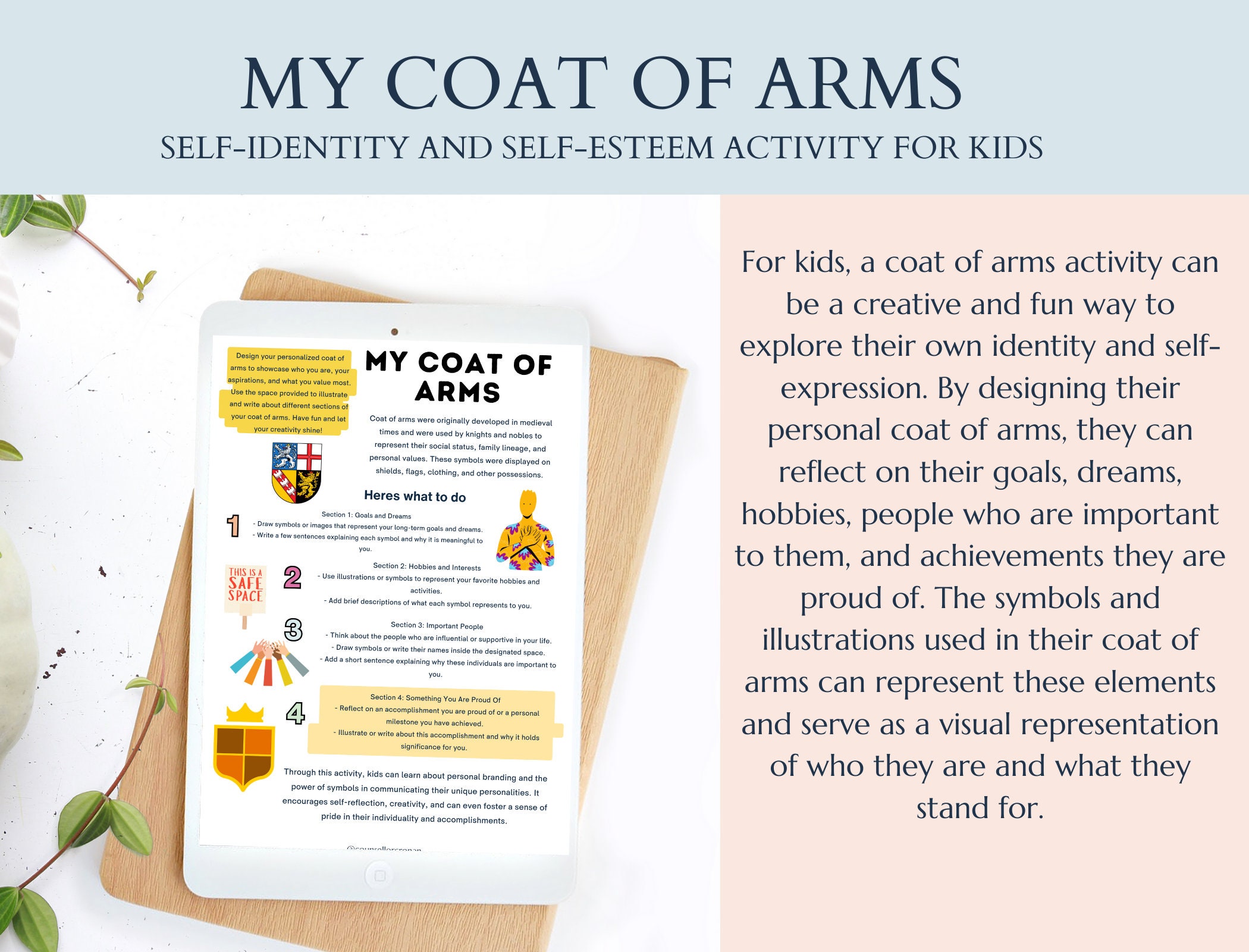 Coat of Arms Self-identity and Self-esteem Worksheets for Kids and ...
