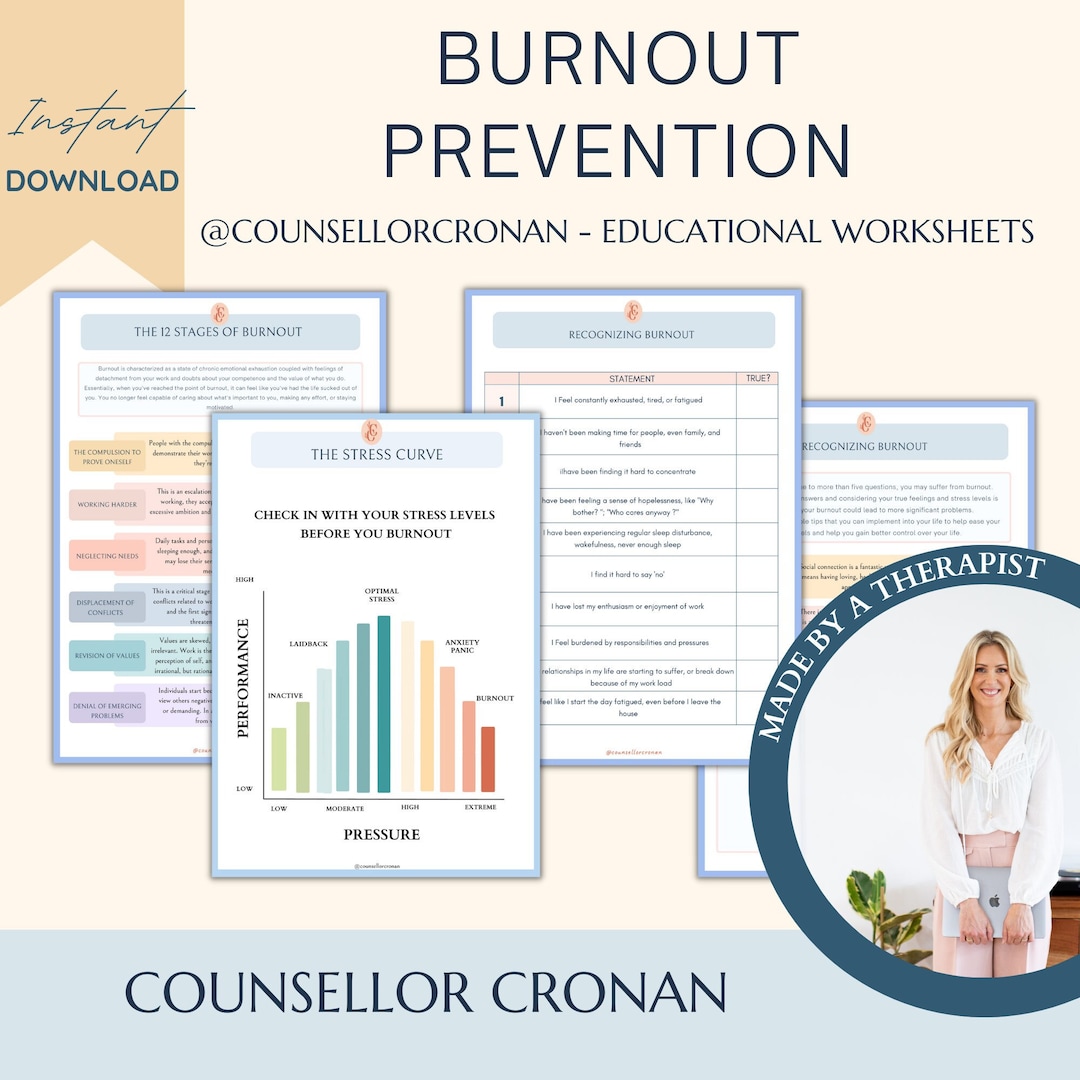 Burnout and Prevention Resource Pack, Stress Worksheets, Self-care ...
