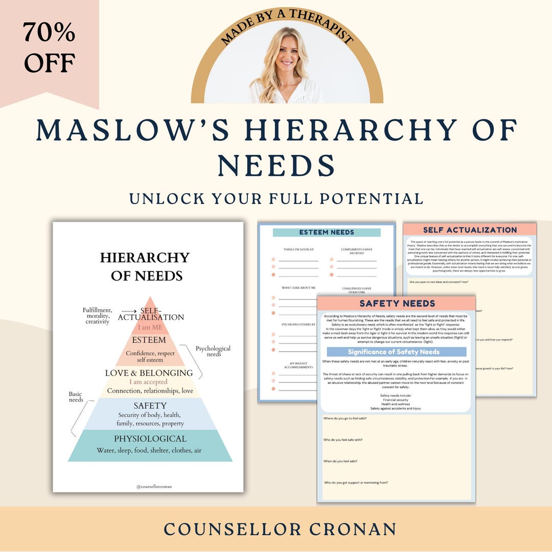 Hierarchy of Needs Worksheets, Therapy Journal, Therapy Worksheets ...