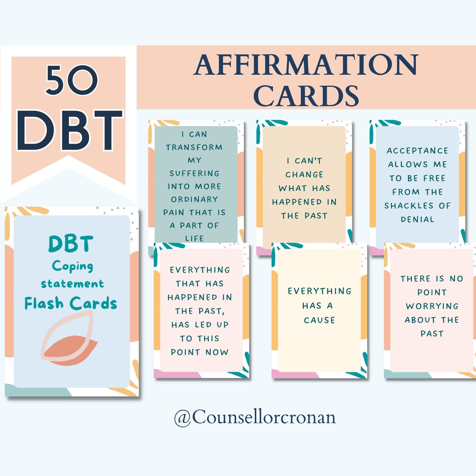DBT Flash Cards 50 Cards Therapy Office Decor Coping - Etsy