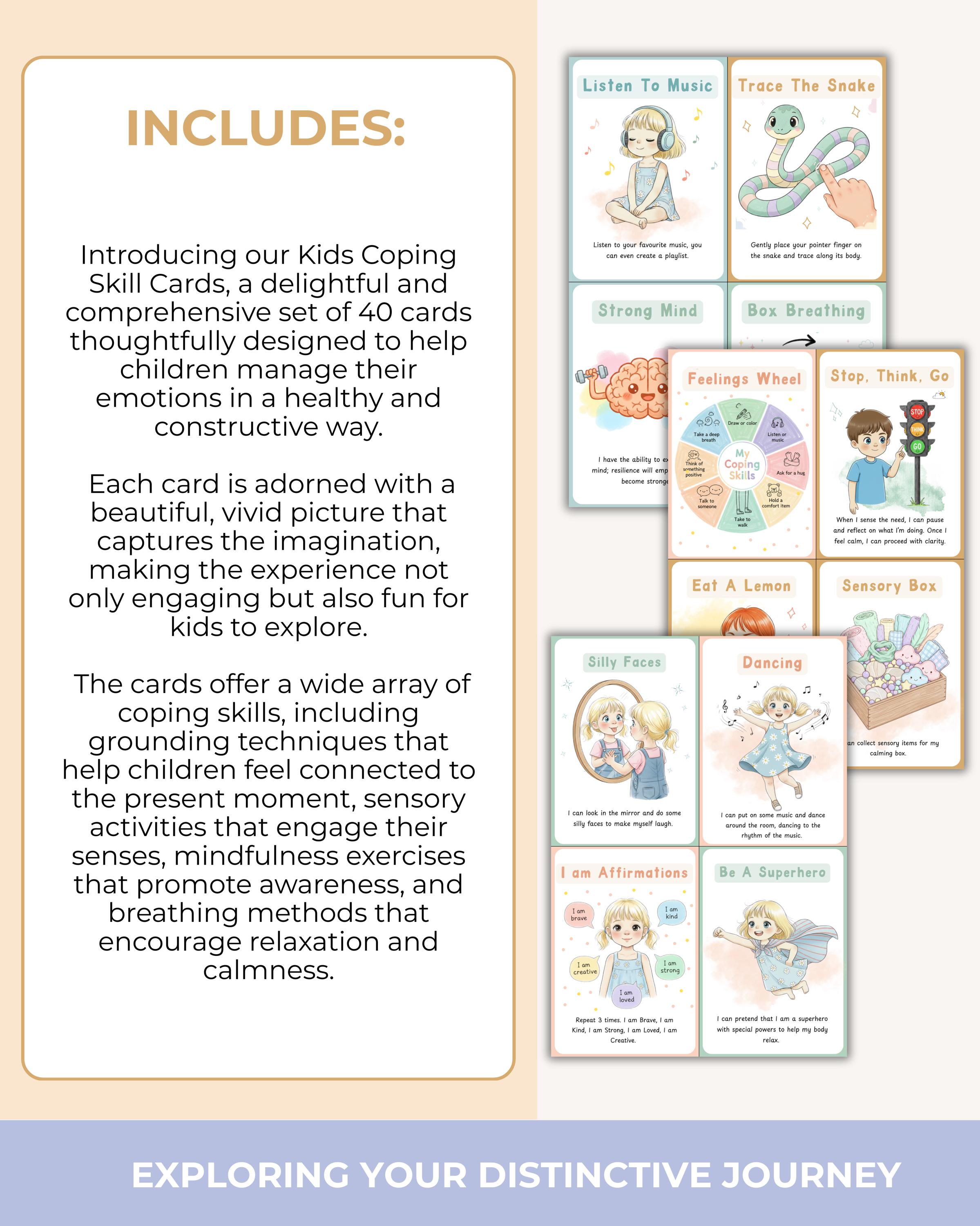 Kids Self-regulation Coping Skills Flash Cards, Anxiety Relief (digital ...