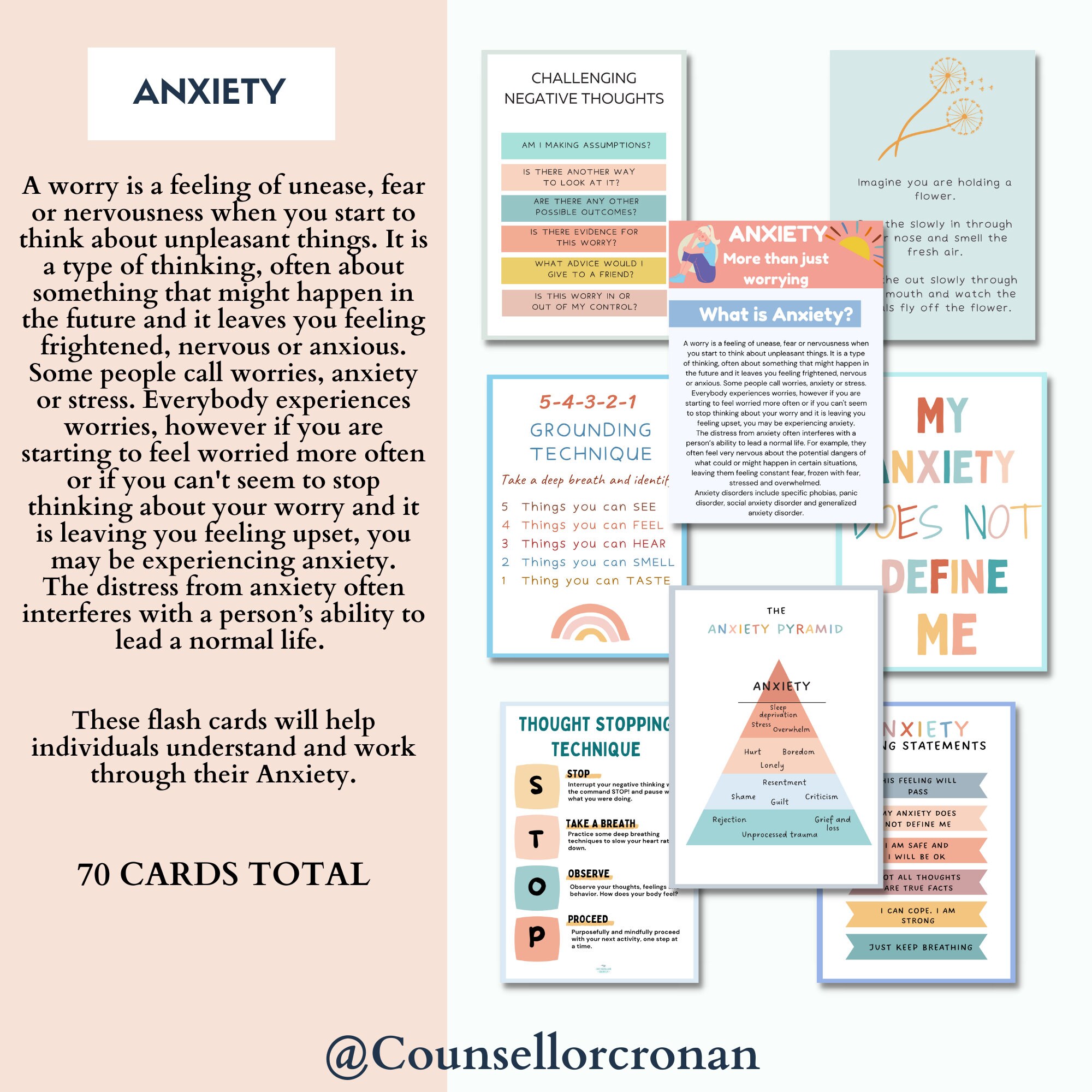 Anxiety Coping Skill Flashcard Therapy Worksheet Anxiety - Etsy UK