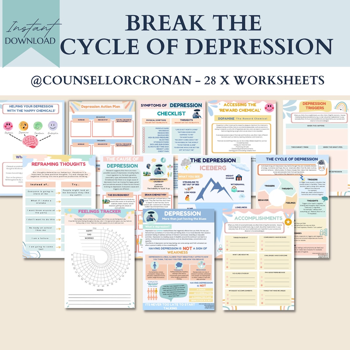 Depression Worksheets Therapy Worksheets Therapist Tools - Etsy