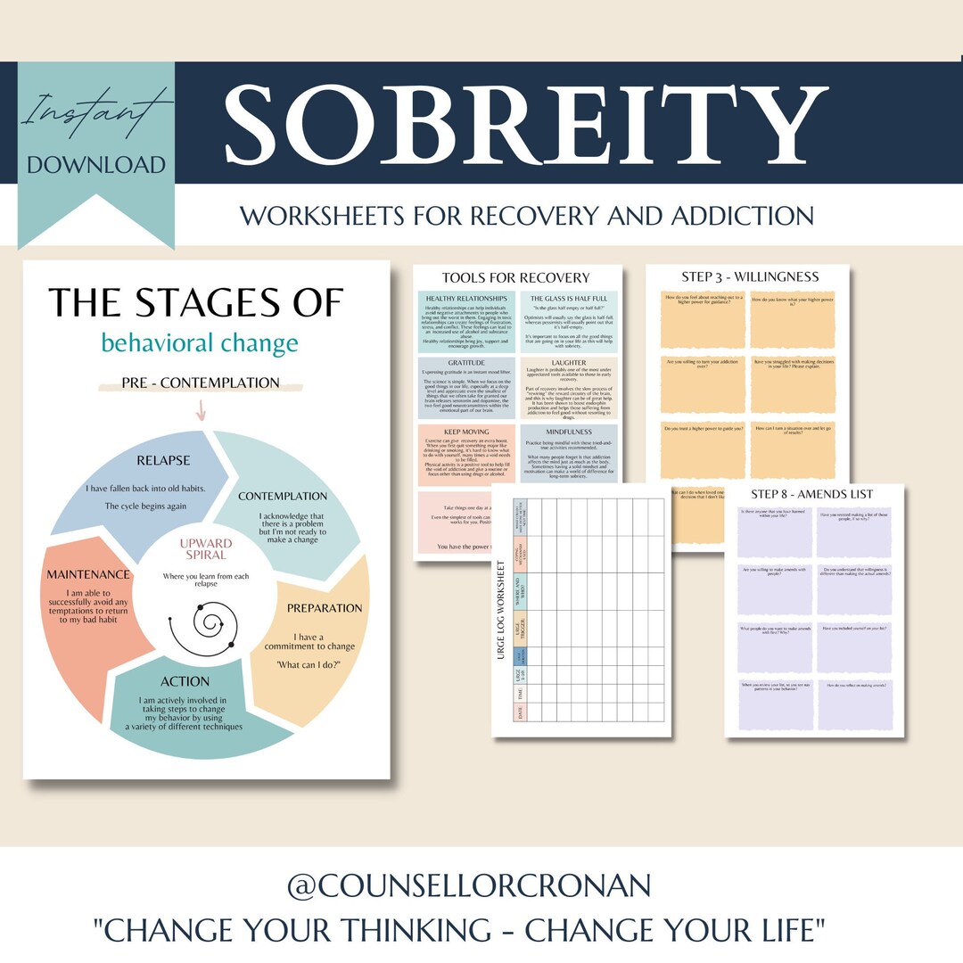 Sobriety and Addiction Worksheets Digital Download Addiction - Etsy