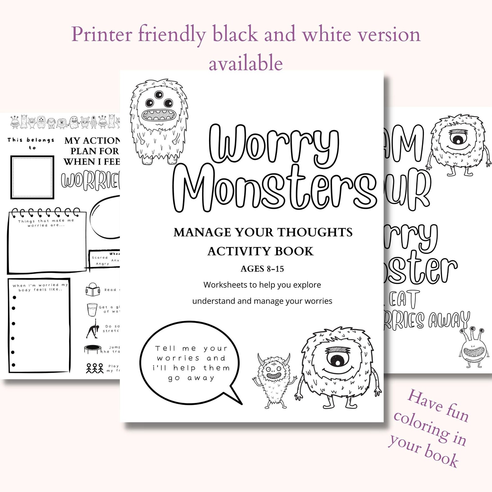 Worry Monster Activity Book Manage Worries Anxiety Relief - Etsy Canada