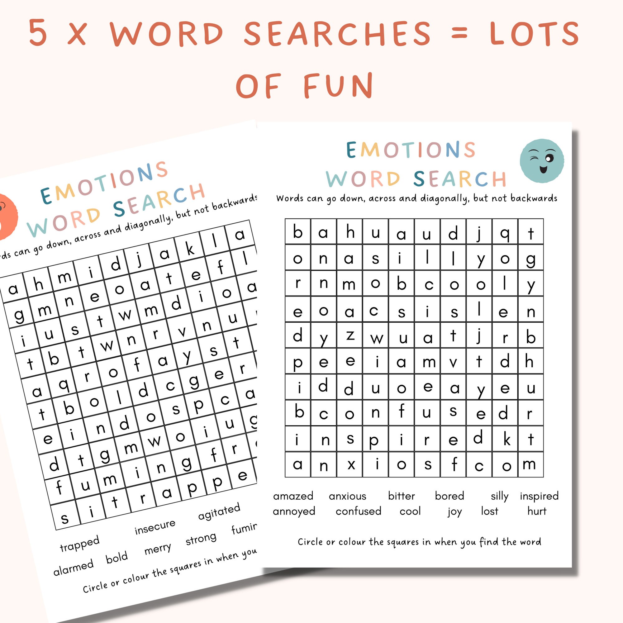 Feelings Word Search Worksheets Kids Feelings Calming Down - Etsy Australia