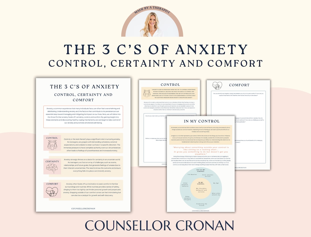 The 3 C's of Anxiety - Certainty, Comfort and Control Worksheets for ...