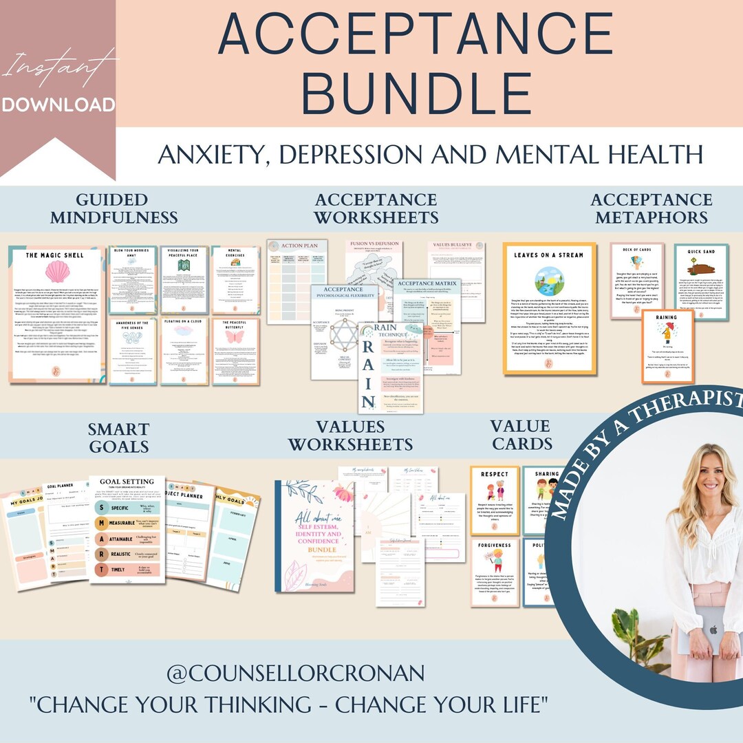 Acceptance Therapy Worksheet and Cards Bundle Acceptance - Etsy Australia