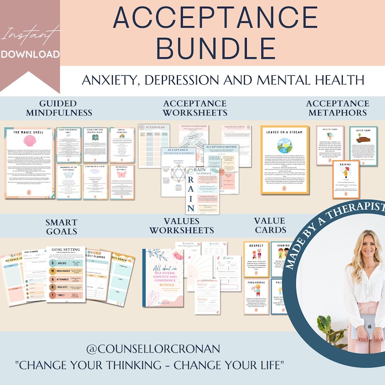 Acceptance Therapy Worksheet and Cards Bundle Acceptance - Etsy Australia