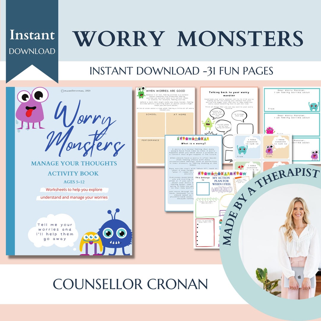 Worry Monster Anxiety Workbook for Kids, CBT Worksheets, Therapy Office ...