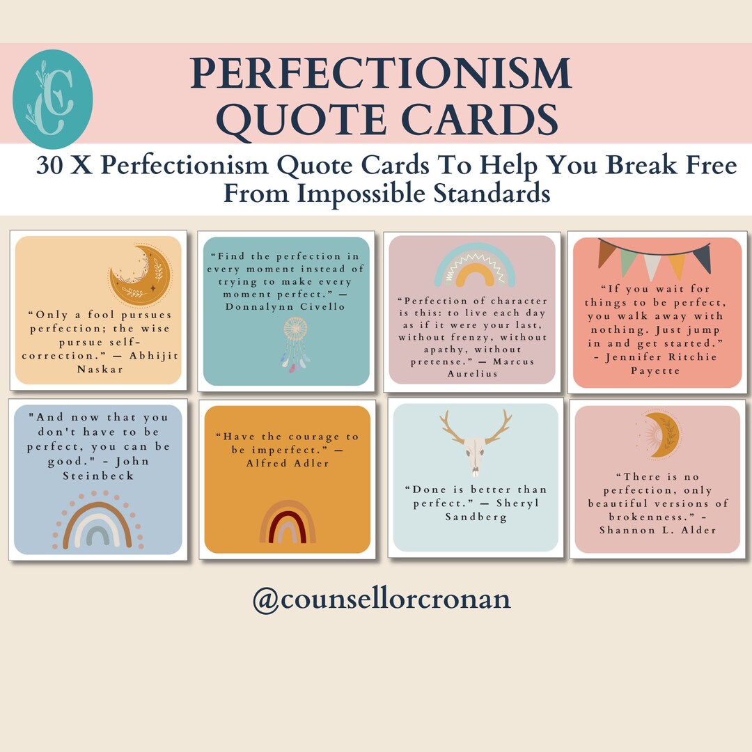 Perfectionism Quote Flash Cards, Anxiety Cards, Perfectionist Relief ...