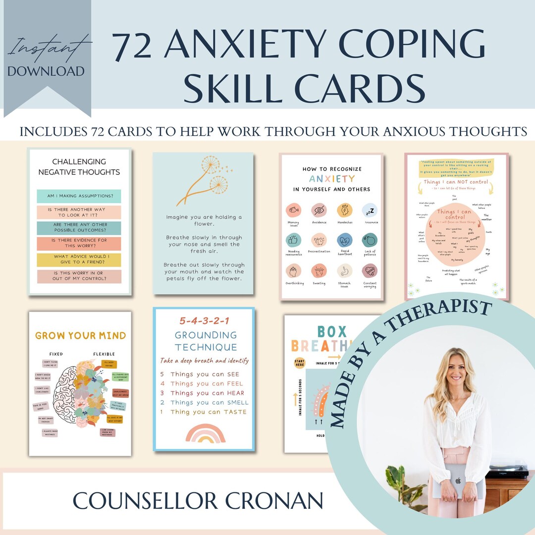 Anxiety Coping Skill Flashcard, Therapy Worksheet, Anxiety Relief ...