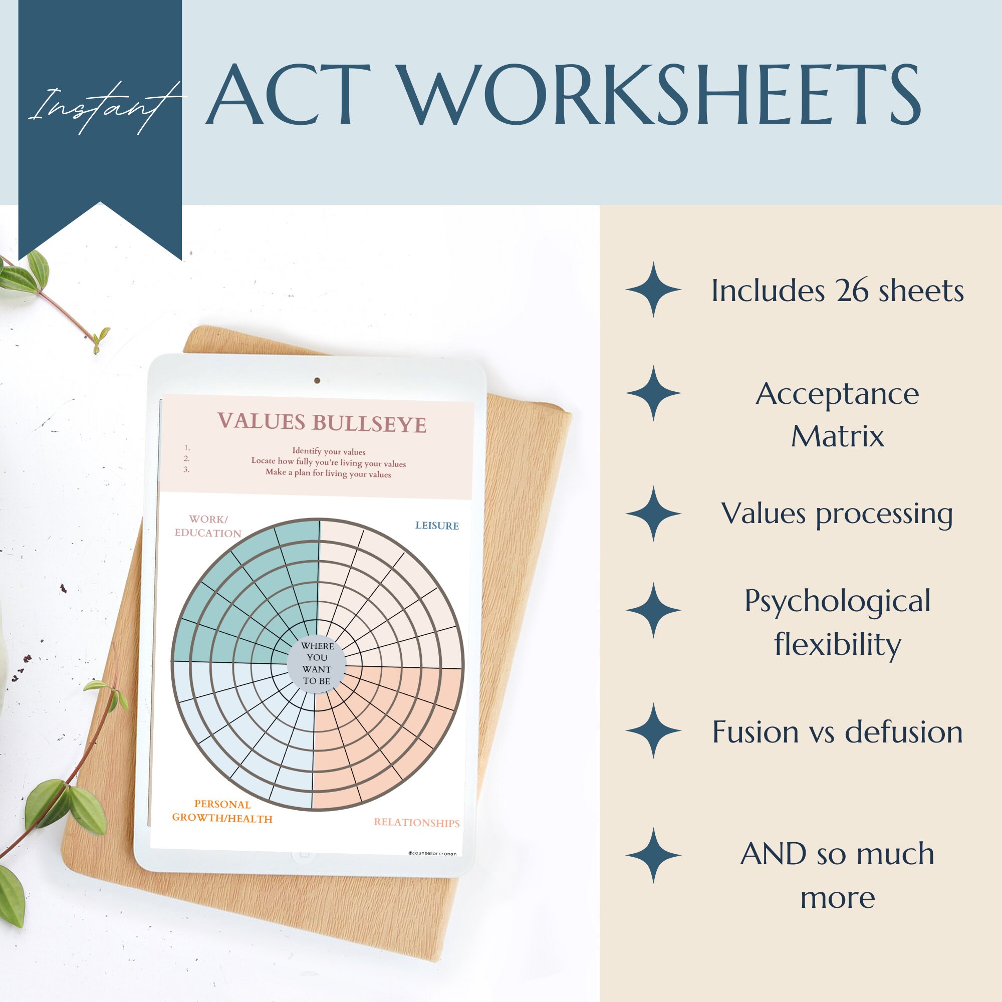 Acceptance Therapy Worksheets Cognitive Flexibility Values - Etsy Australia