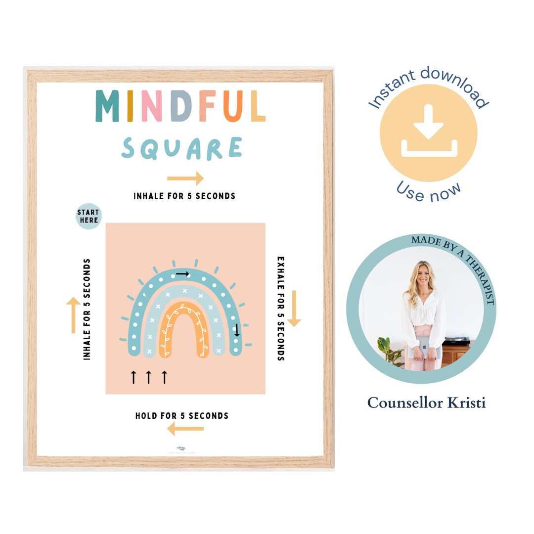 Mindful Square Breathing Poster, Calming Down Corner, Social Emotional ...