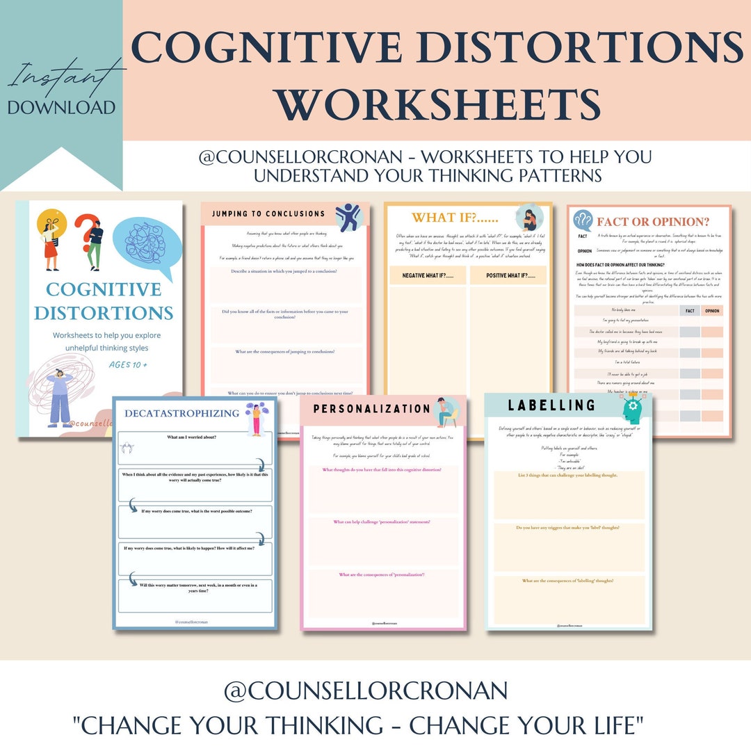 Cognitive Distortions Worksheets Challenge Unhelpful Thinking - Etsy