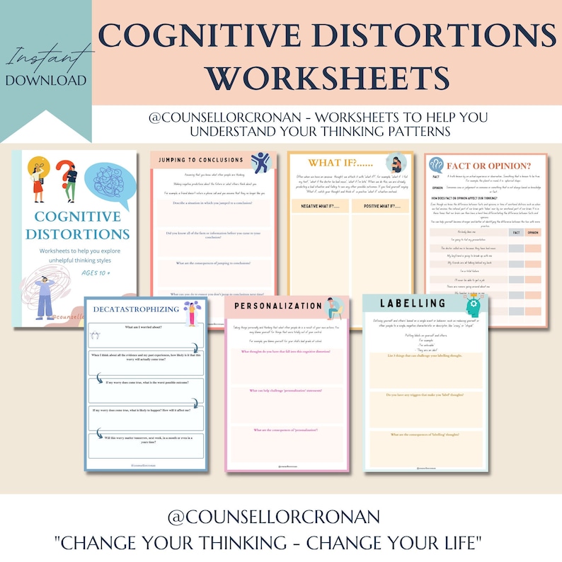 Cognitive Distortions Worksheets Challenge Unhelpful Thinking - Etsy