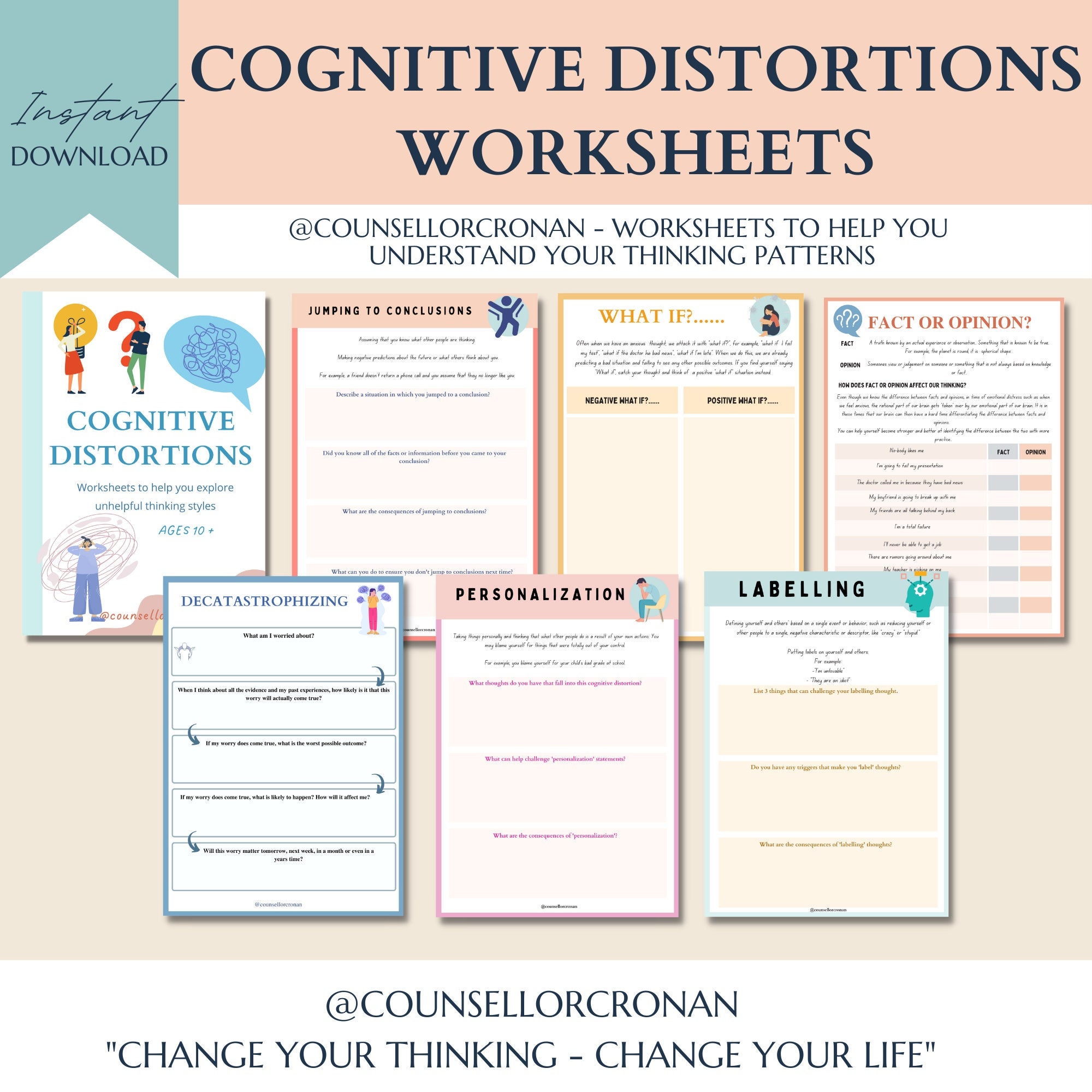 Cognitive Distortions Worksheets Challenge Unhelpful Thinking - Etsy
