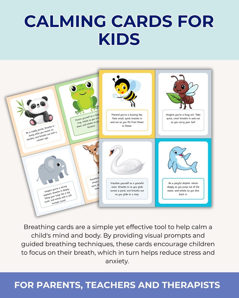 Children Calming Animal Breathing Cards. Mindfulness Skills. Coping ...