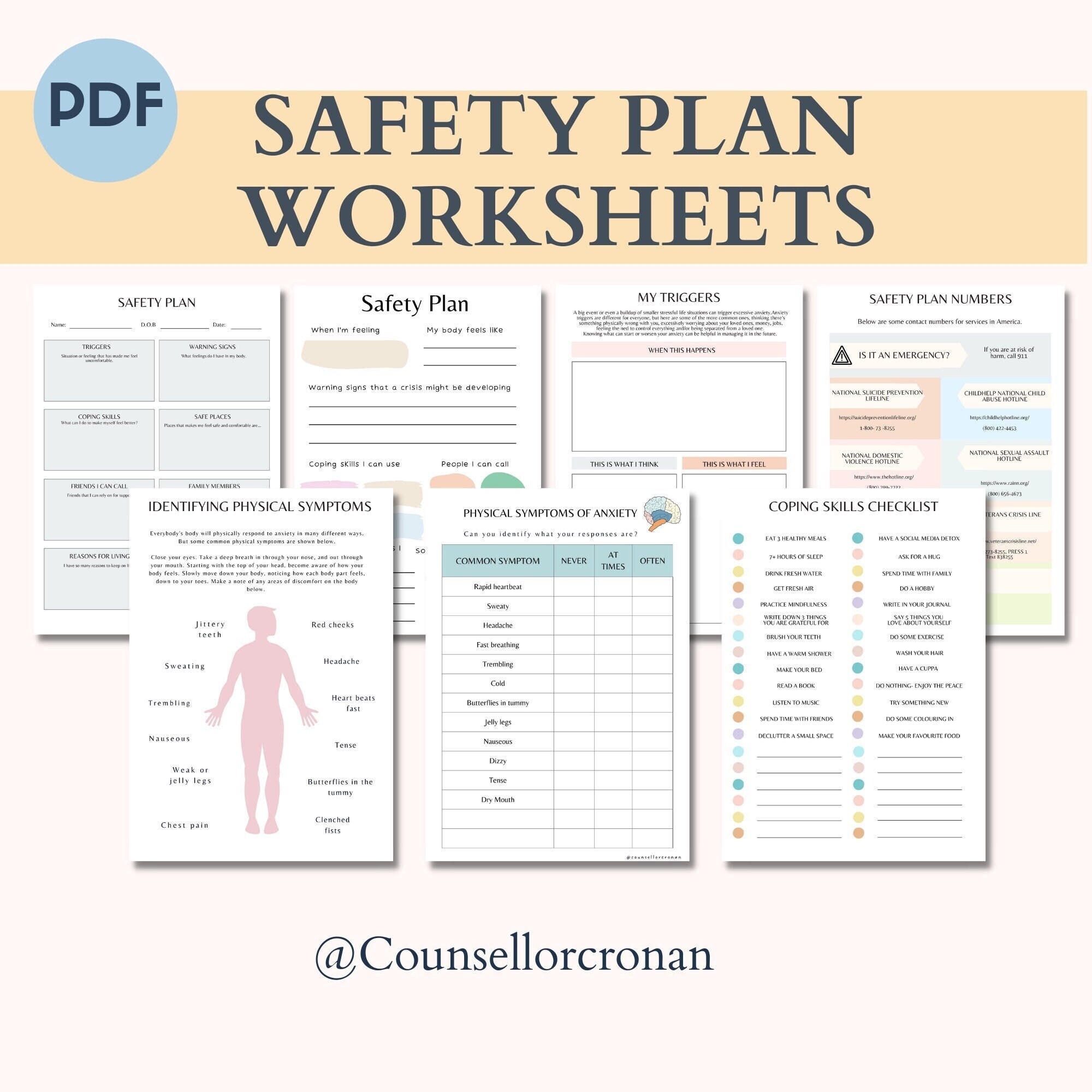Safety Plan Worksheets Crisis Plan Workbook Suicide - Etsy