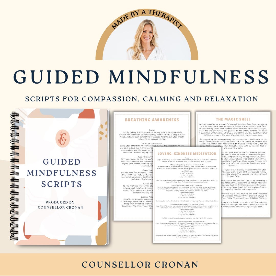 Guided Mindfulness Cards, Scripted Meditation Handouts, Therapy Office ...