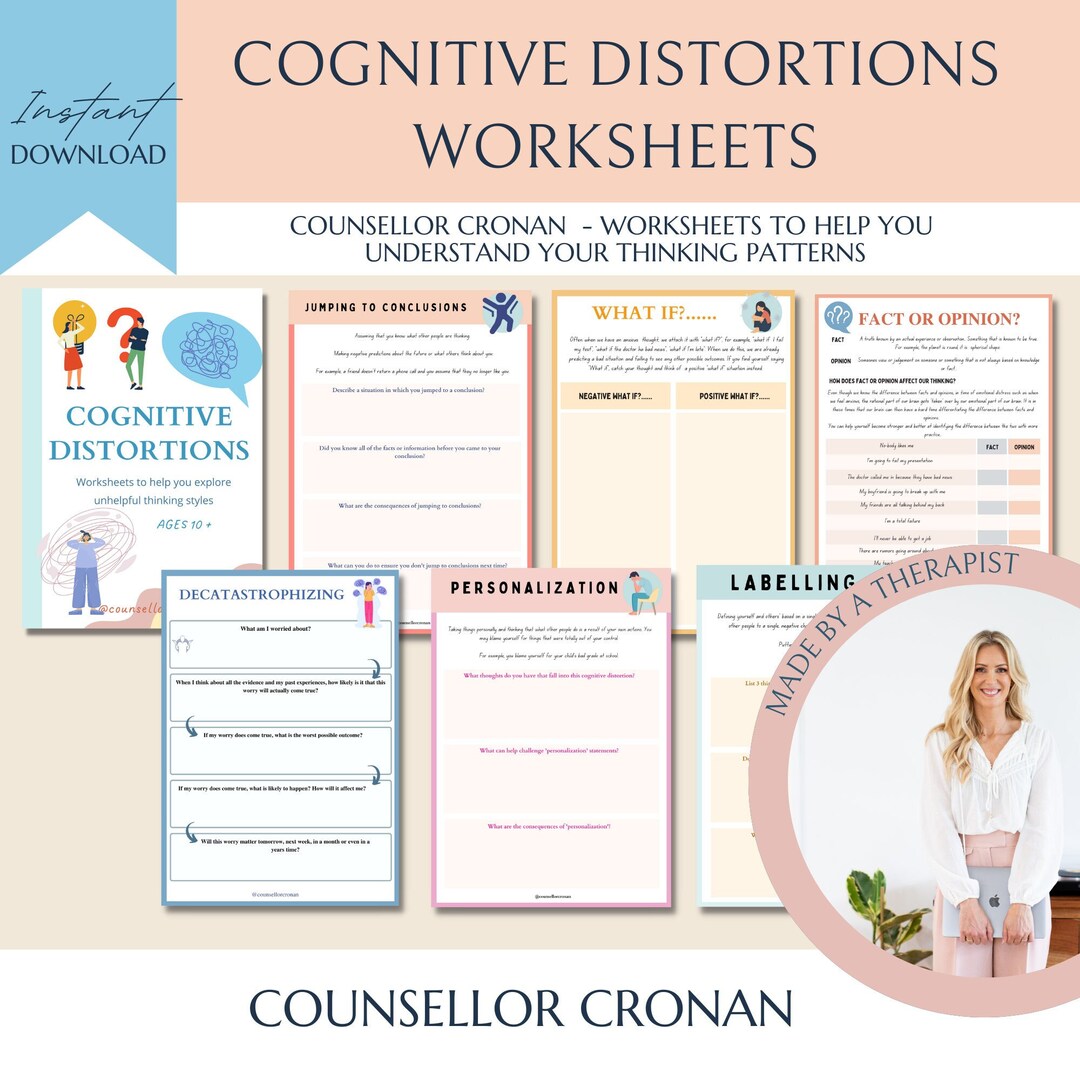 Unhelpful Thinking Styles, Cognitive Distortions, CBT Worksheets ...