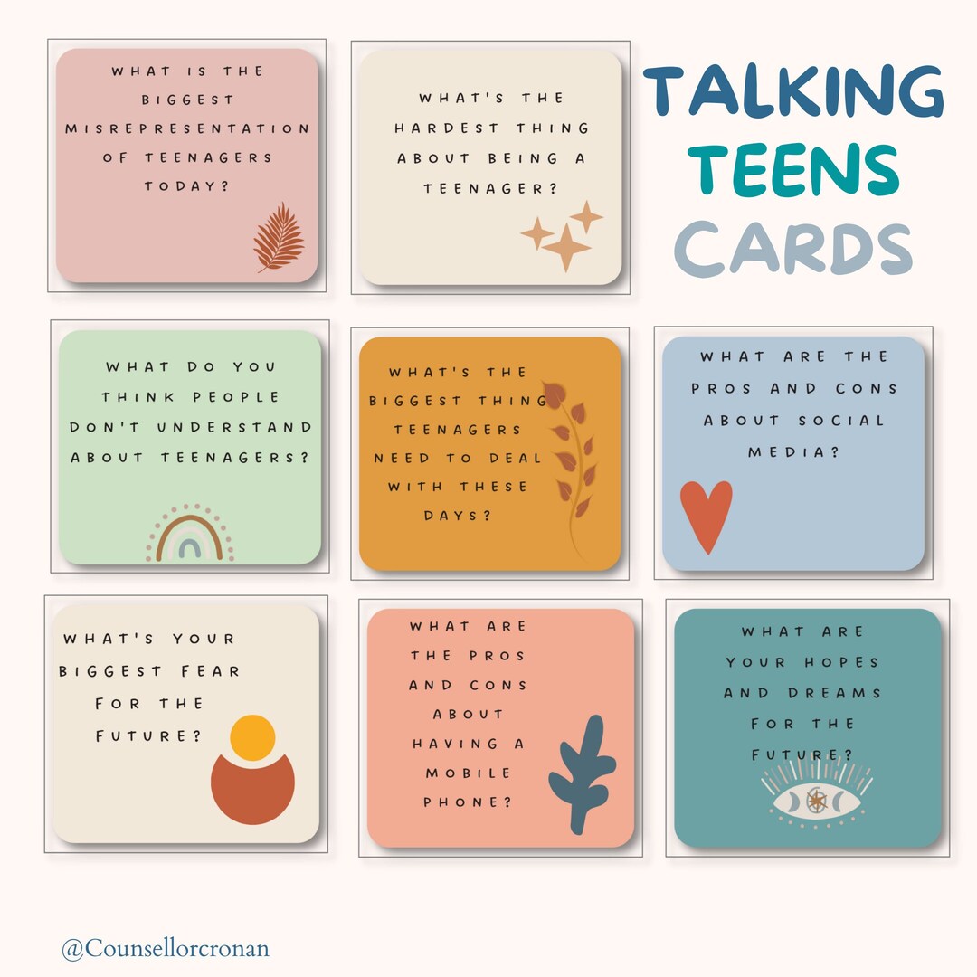 Therapy Question Cards for Teens, Counseling Flash Cards, Conversation ...