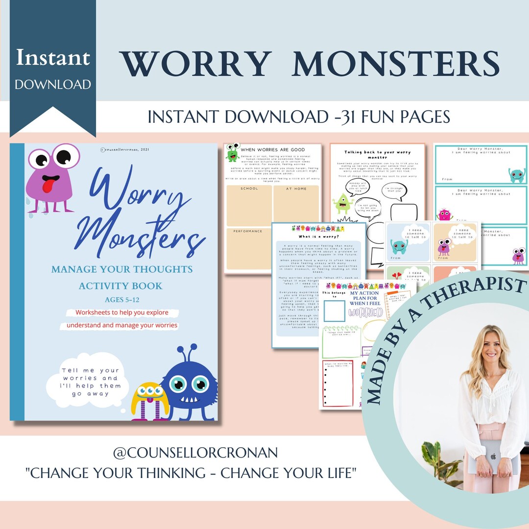 Worry Monster Anxiety Workbook for Kids CBT Worksheets - Etsy