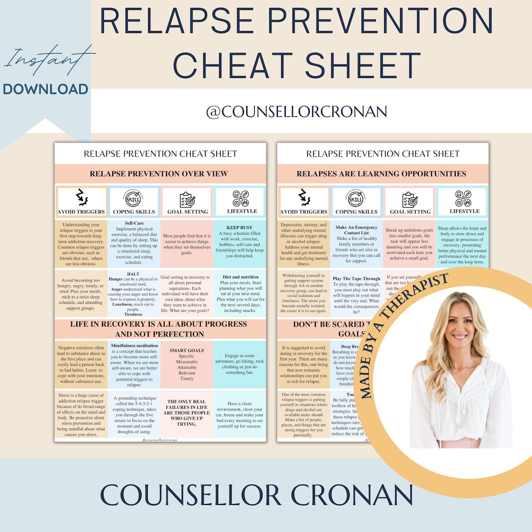 Relapse Prevention Cheat Sheet, Sobriety, Addiction, Substance Abuse ...