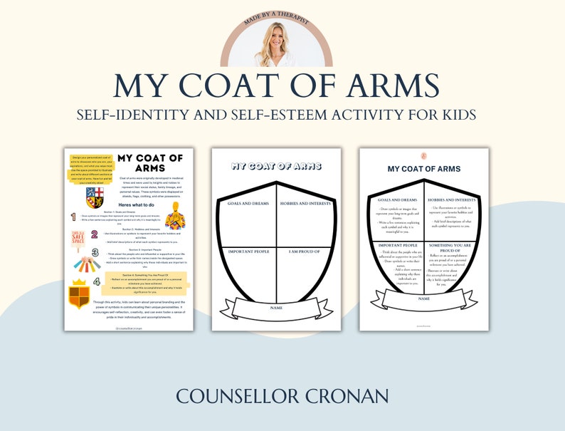 Coat of Arms Self-identity and Self-esteem Worksheets for Kids and ...