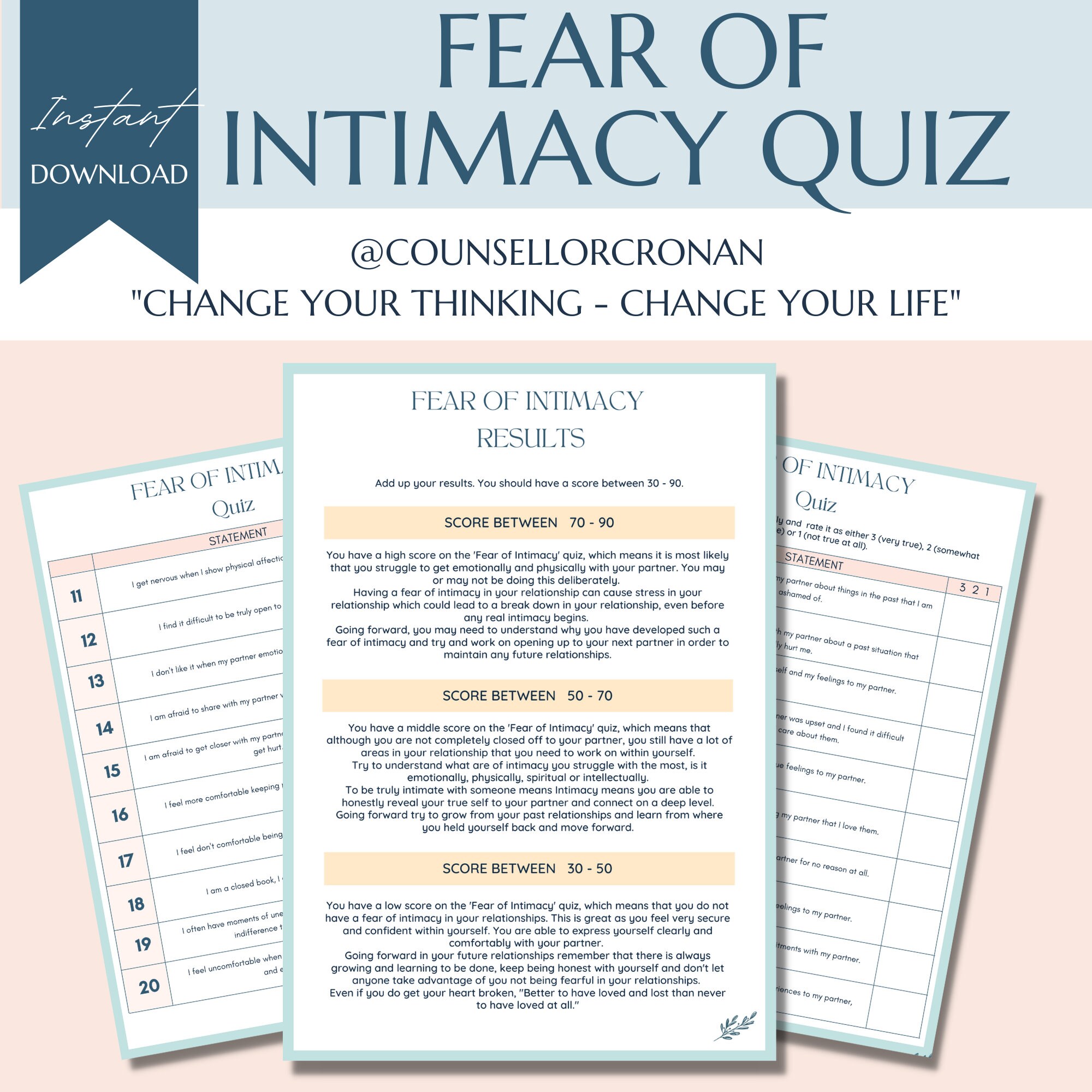 Self Sabotage Worksheets Fear of Intimacy Quiz Self Esteem - Etsy UK