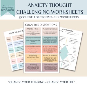 Anxiety Thought Challenging Questions Worksheets CBT - Etsy