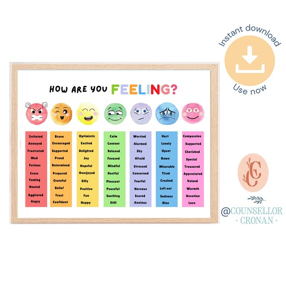 Feelings Vocabulary Poster Feelings Poster Social Emotional - Etsy