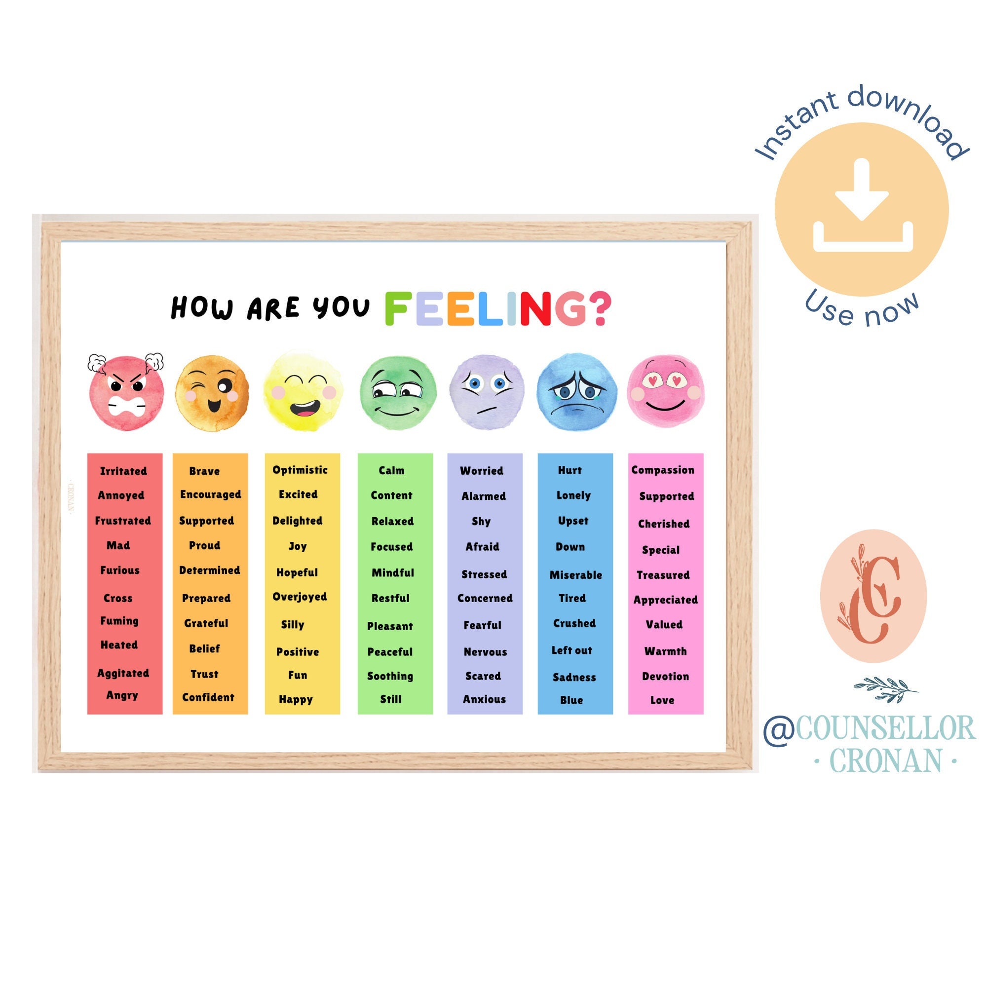 Feelings Vocabulary Poster Feelings Poster Social Emotional - Etsy