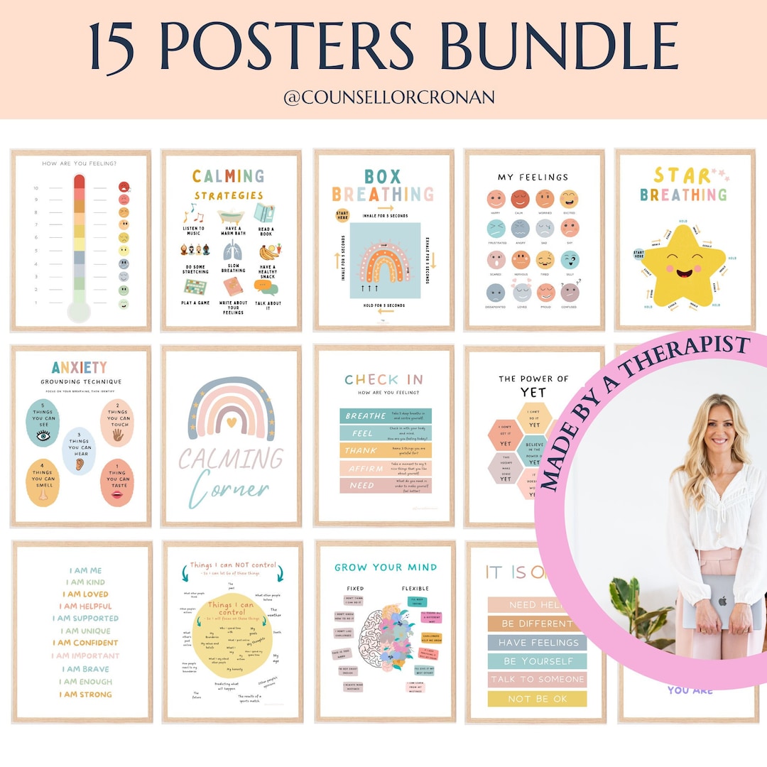 Set of 15 Therapy Office Decor Bundle Posters, Feeling Print, Check in ...