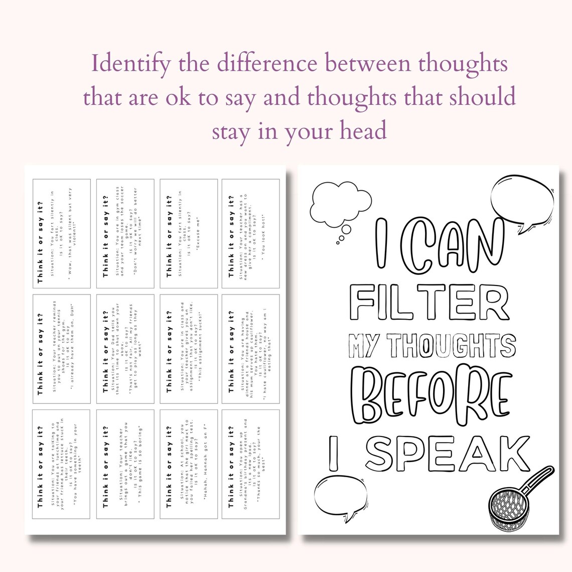 Think It or Say It Worksheets Social Filter Activities - Etsy