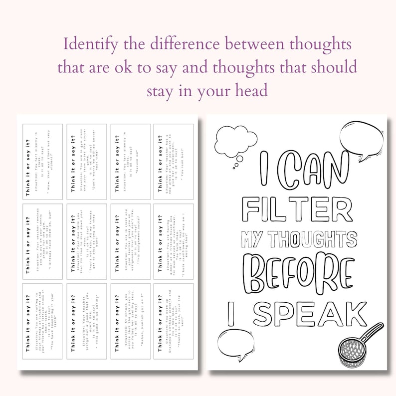 Think It or Say It Worksheets Social Filter Activities - Etsy