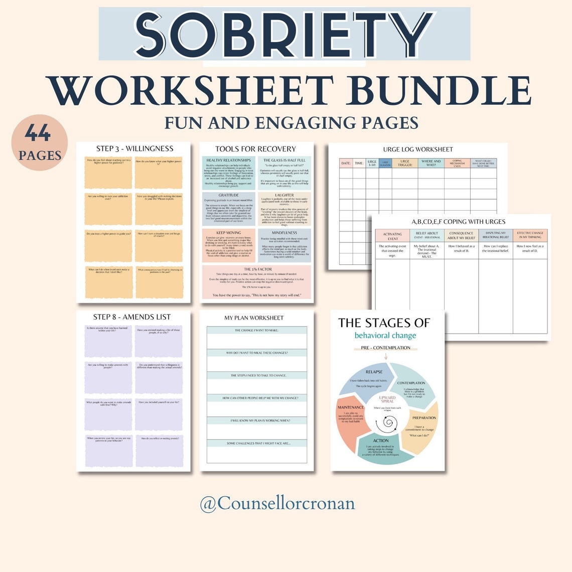 Sobriety Worksheets Therapy Workbook Recovery Aa Etsy