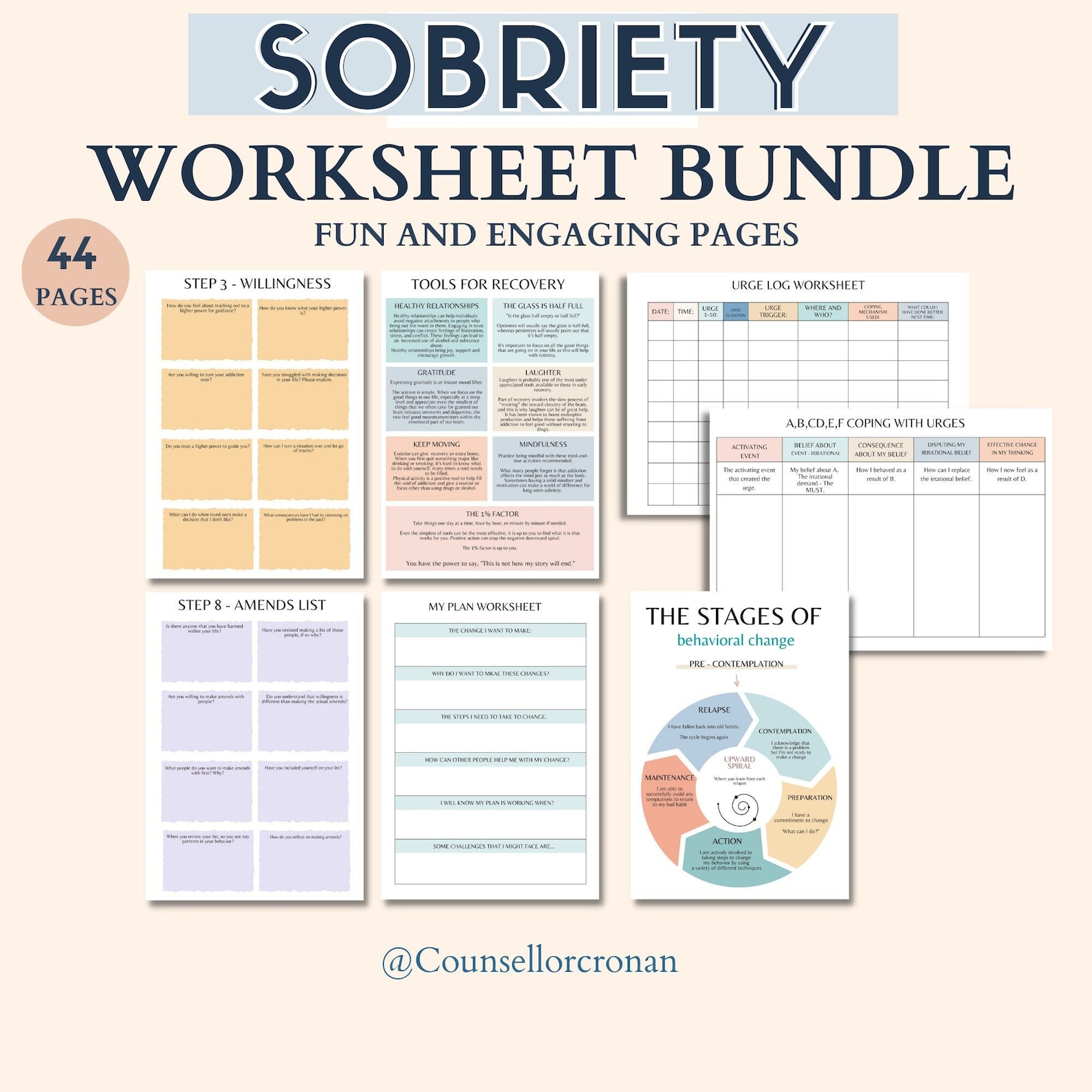 Sobriety Worksheets Therapy Workbook Recovery AA - Etsy