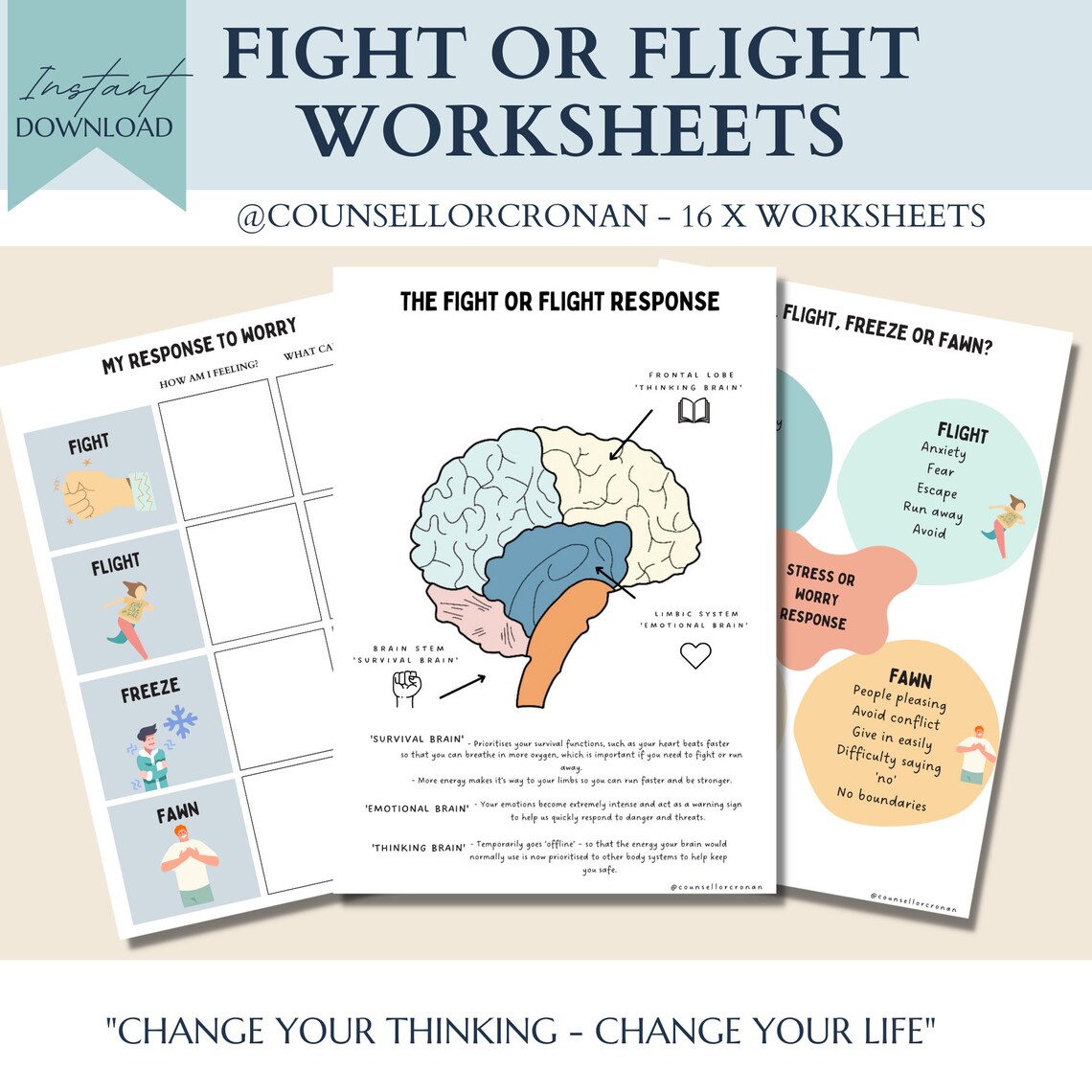 The Fight or Flight Response Workbook Therapy Worksheets - Etsy