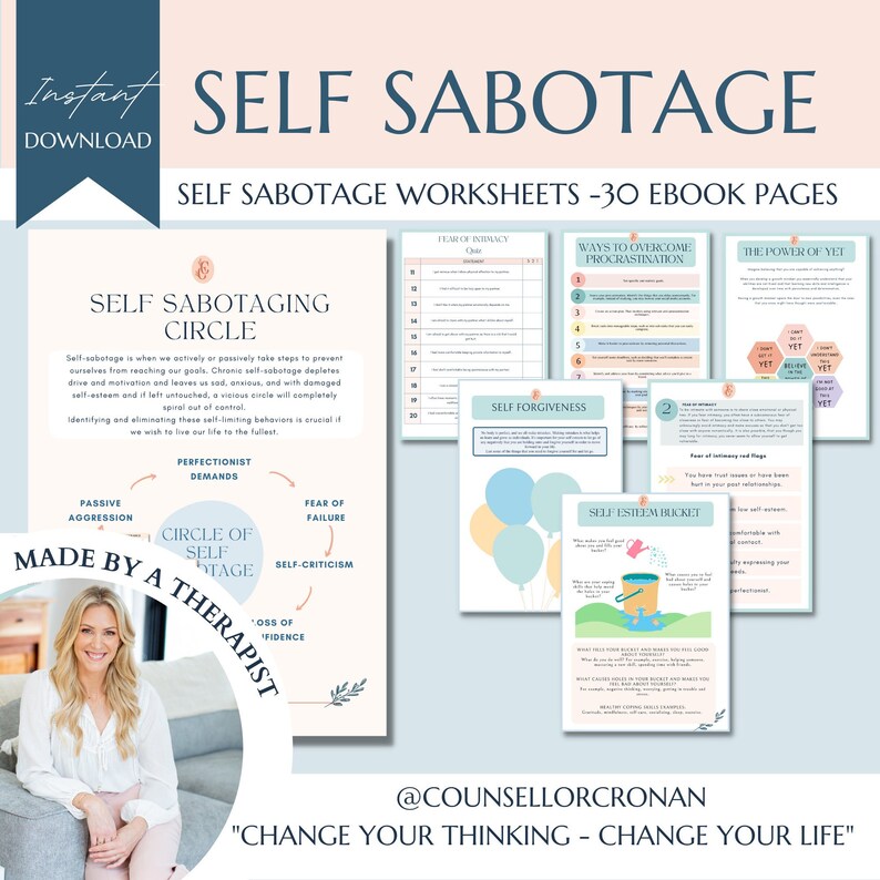 Self Sabotage Quiz Therapy Worksheets Self Love Journal - Etsy
