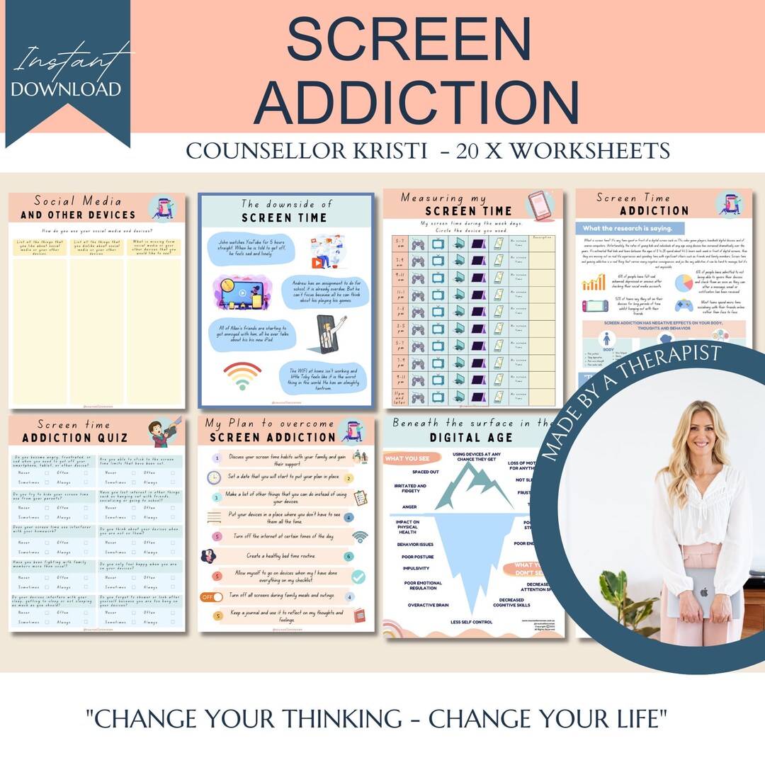 Screen Time Addiction Worksheets Kids Therapy Child - Etsy Australia