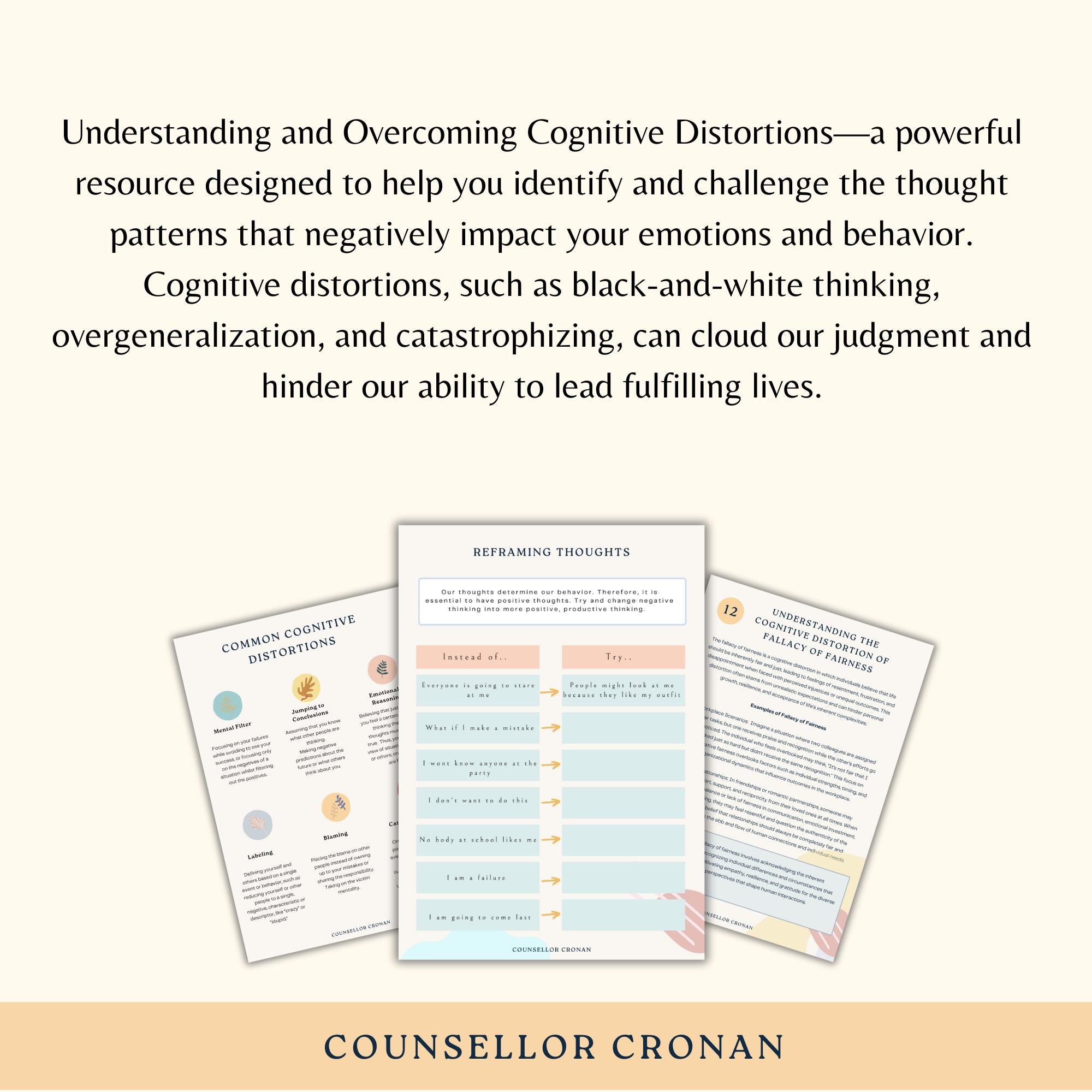 Unhelpful Thinking Styles, Cognitive Distortions, CBT Worksheets ...