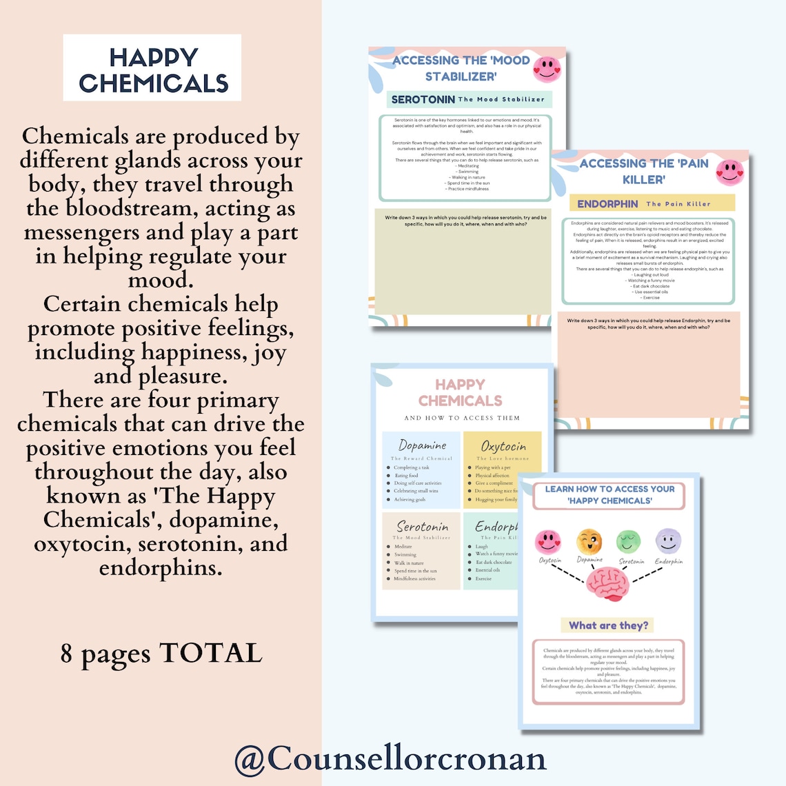 Happiness Chemical Therapy Worksheets Acceptance and - Etsy