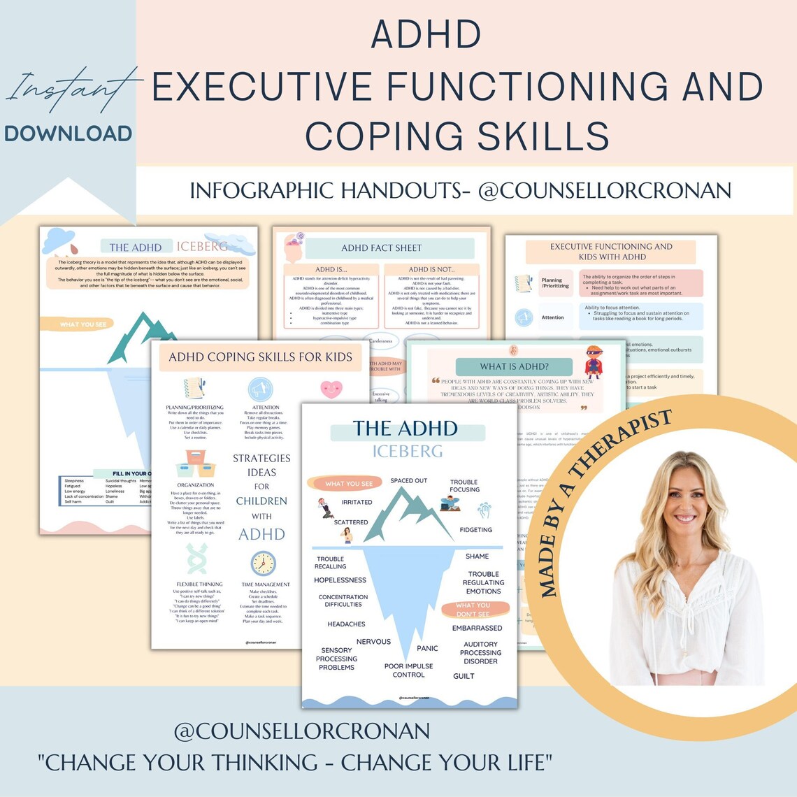 ADHD Iceberg and Infographic Handouts Group Therapy Teen - Etsy UK